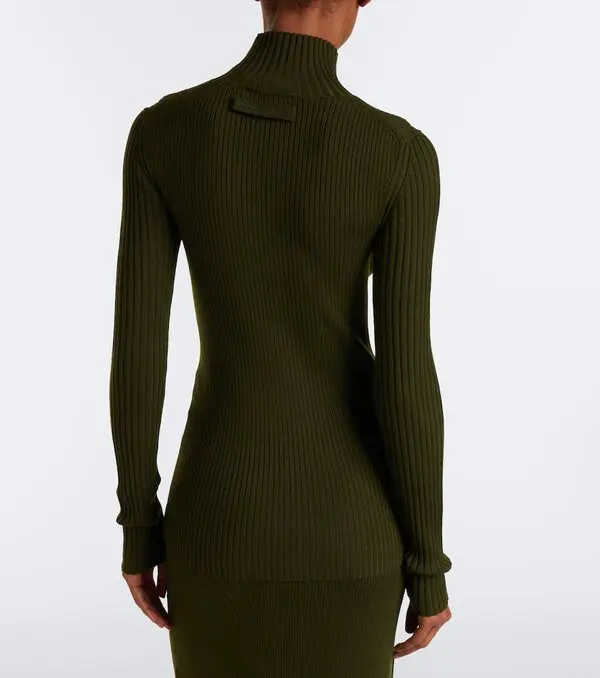 Victoria Beckham Ribbed-knit Wool-blend Sweater - Green