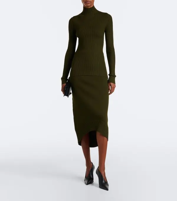 Victoria Beckham Ribbed-knit Wool-blend Sweater - Green