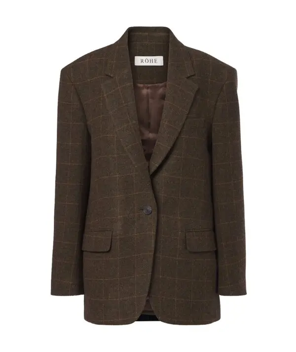 RÓHE Checked Oversized Wool Blazer - Brown