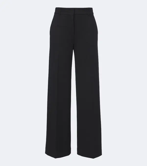 Max Mara Wool And Cotton-blend Jersey Wide-leg Pants - Black