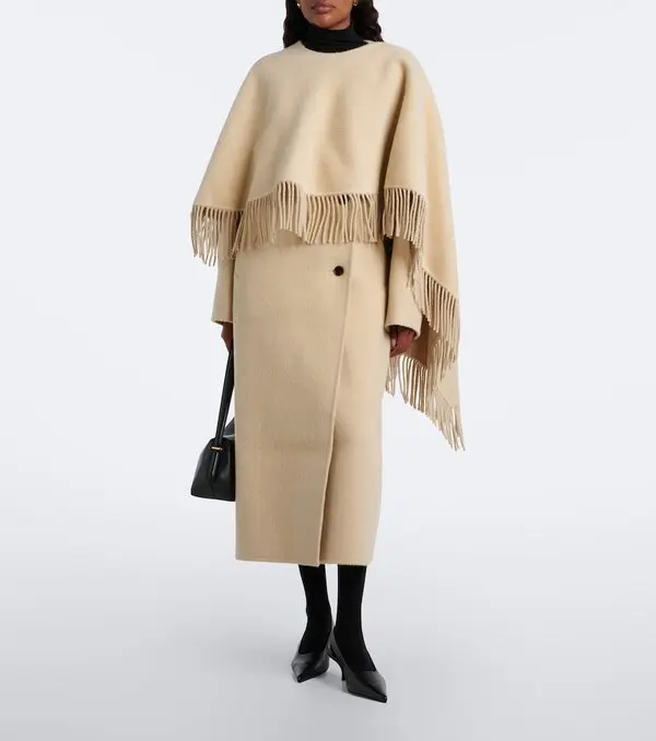 RÓHE Fringed Caped Alpaca And Wool Coat - Beige