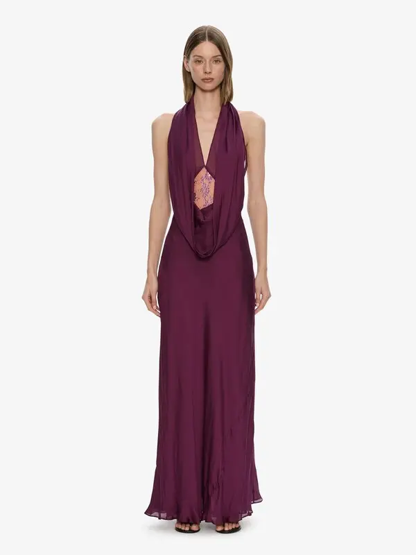 Christopher Esber Cesura Cowl Lace Halter Gown - Plum