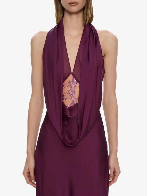 Christopher Esber Cesura Cowl Lace Halter Gown