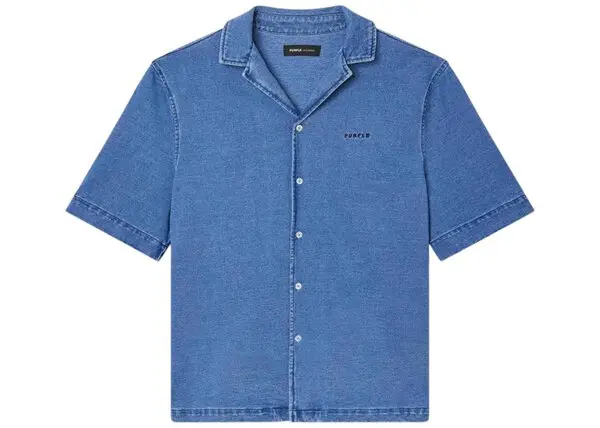 PURPLE BRAND Knit Camp Shirt - Blue