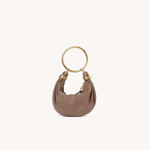 Chloé Mini Bracelet Hobo Bag In Suede Leather - Flannel Grey