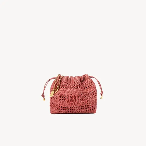 Chloé Raffia And Lambskin Drawstring Shoulder Bag - Ginger Red