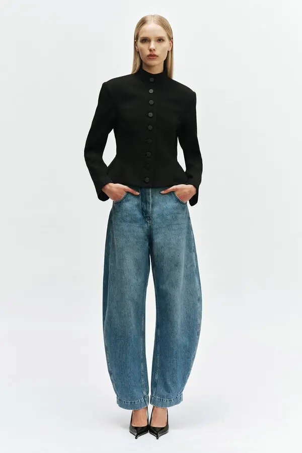 Bardot 030 High Rise Barrel Leg Jean - Mid Blue