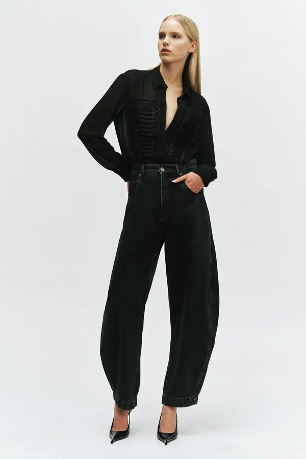 Bardot 030 High Rise Barrel Leg Jean - Washed Bla