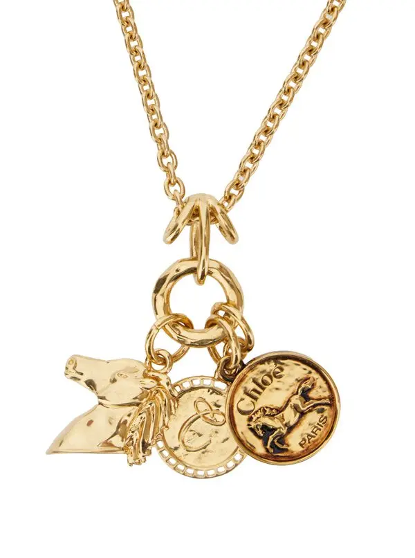 Chloé Necklace With Hook Closure And Three Charms With Brass Logo For