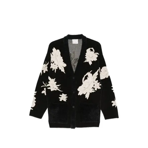 FORTE_FORTE Floral Embroidered Knit Cardigan - Black
