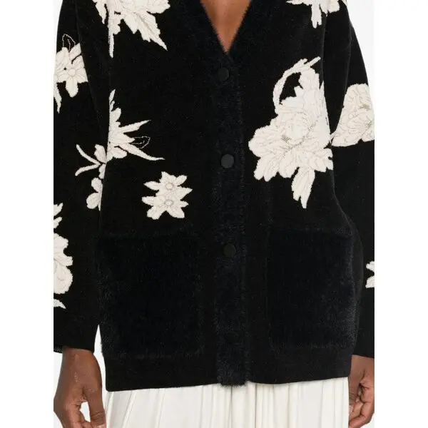 FORTE_FORTE Floral Embroidered Knit Cardigan - Black