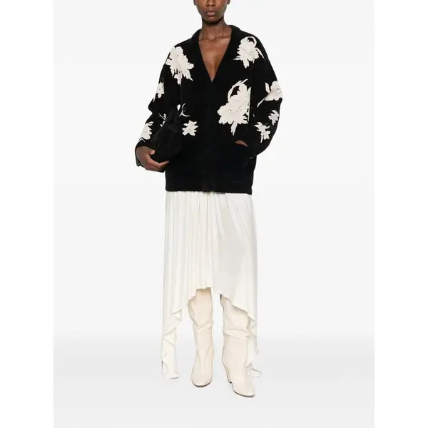 FORTE_FORTE Floral Embroidered Knit Cardigan - Black