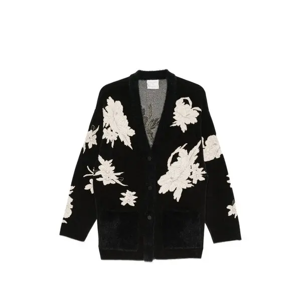 FORTE_FORTE Floral Embroidered Knit Cardigan - Black