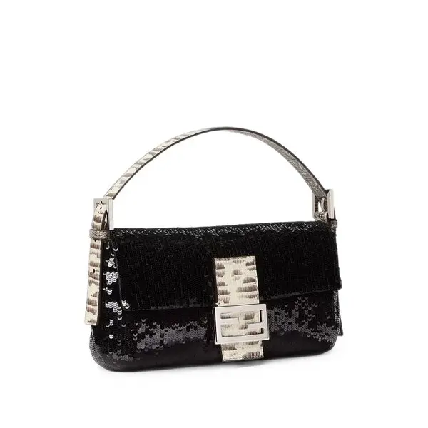 Fendi Sequin Shoulder Bag With Snakeskin-effect Trim - Black