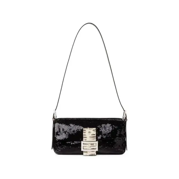 Fendi Sequin Shoulder Bag With Snakeskin-effect Trim - Black