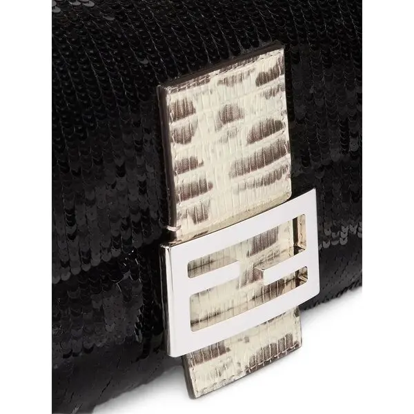 Fendi Sequin Shoulder Bag With Snakeskin-effect Trim - Black