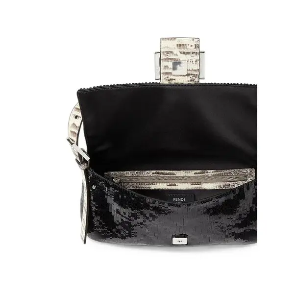 Fendi Sequin Shoulder Bag With Snakeskin-effect Trim - Black