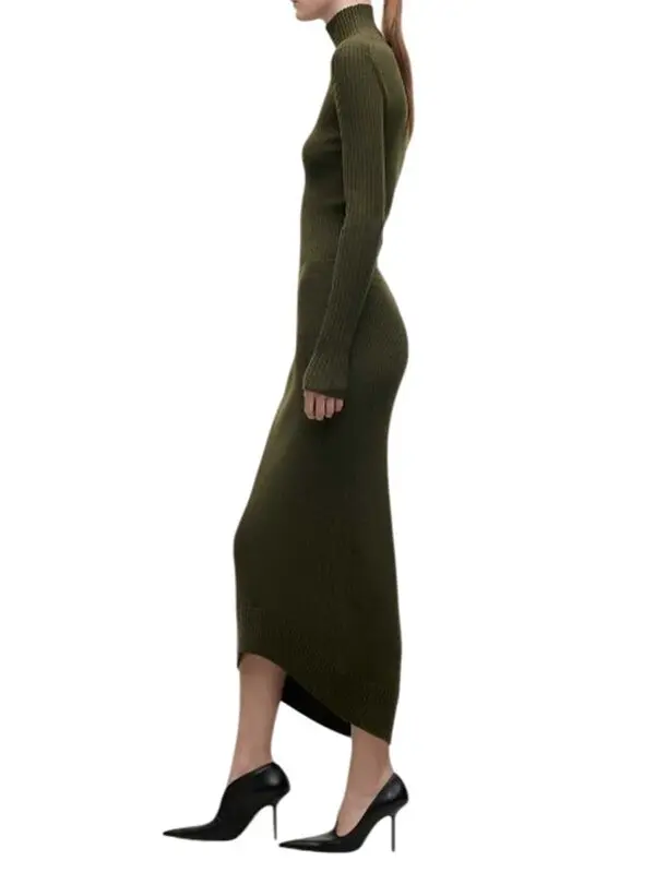 Victoria Beckham Ribbed Merino Wool Skirt - Green