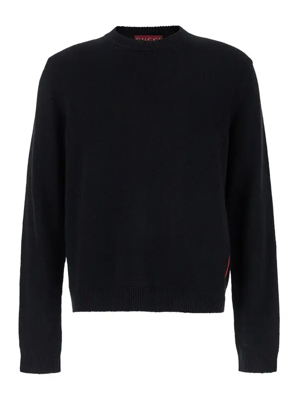 Gucci Black Crewneck Sweater With Web Detail In Cashmere - Multicolor