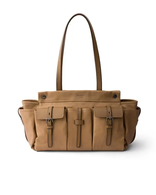 Prada Route Large Leather Tote Bag - Neutral