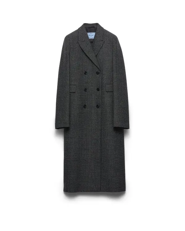 Prada Double-breasted Gingham-checked Mouliné Wool Coat - Black