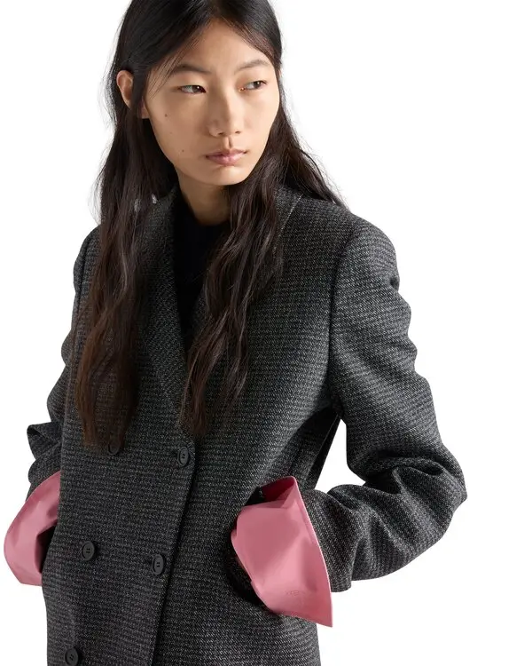 Prada Double-breasted Gingham-checked Mouliné Wool Coat