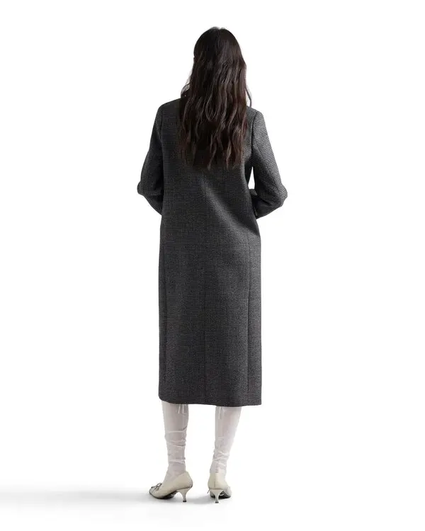 Prada Double-breasted Gingham-checked Mouliné Wool Coat