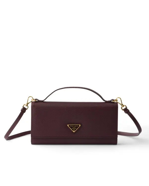Prada Saffiano Leather Wallet With Shoulder Strap