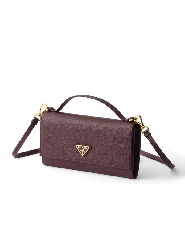 Prada Saffiano Leather Wallet With Shoulder Strap