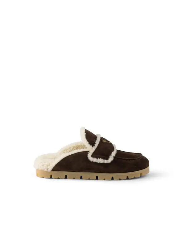 Prada Suede And Shearling Mules