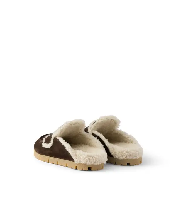 Prada Suede And Shearling Mules