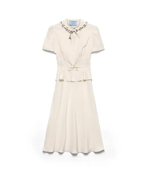 Prada Embroidered Marocain Dress - Neutral