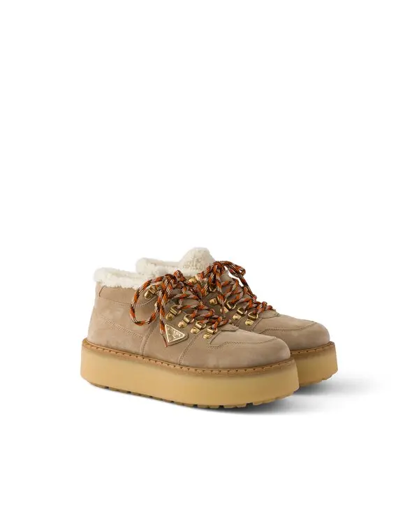 Prada Shearling-lined Suede Booties