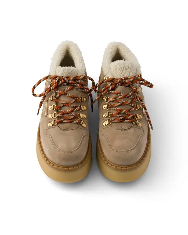 Prada Shearling-lined Suede Booties