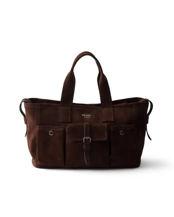 Prada Route Large Suede Tote Bag - Brown