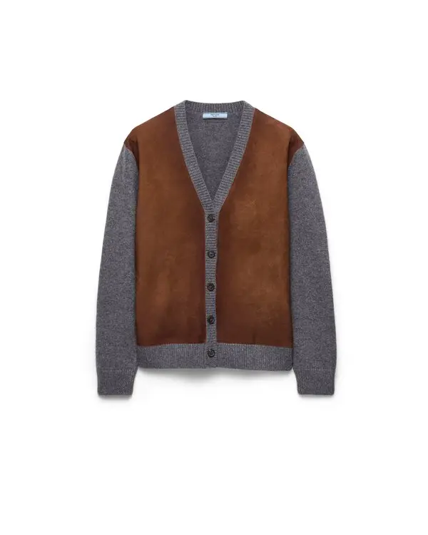 Prada Wool And Suede Cardigan - Grey