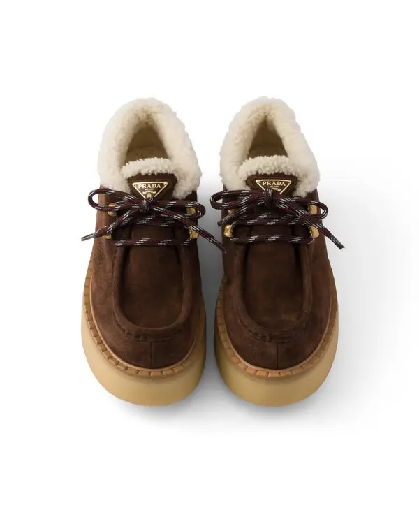 Prada Shearling Lined Suede Booties