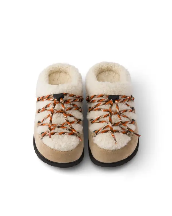 Prada Suede And Shearling Mules - Neutral
