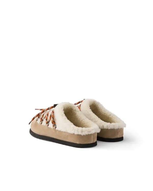 Prada Suede And Shearling Mules - Neutral