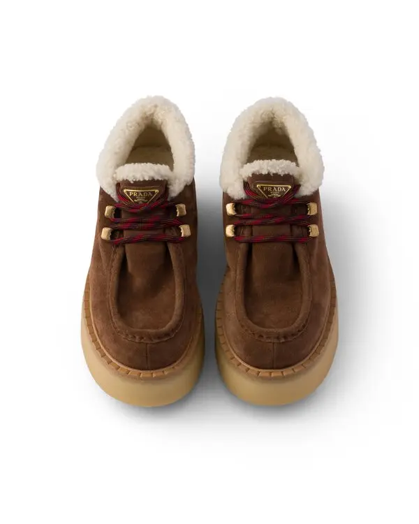 Prada Shearling Lined Suede Booties