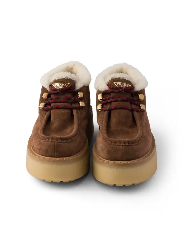Prada Shearling Lined Suede Booties