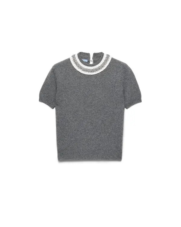 Prada Short-sleeved Wool And Cashmere Sweater - Grey