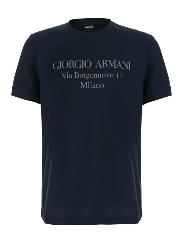 Giorgio Armani Crew Neck T-shirt With Address Print And Blue Logo Detail For - Multicolor