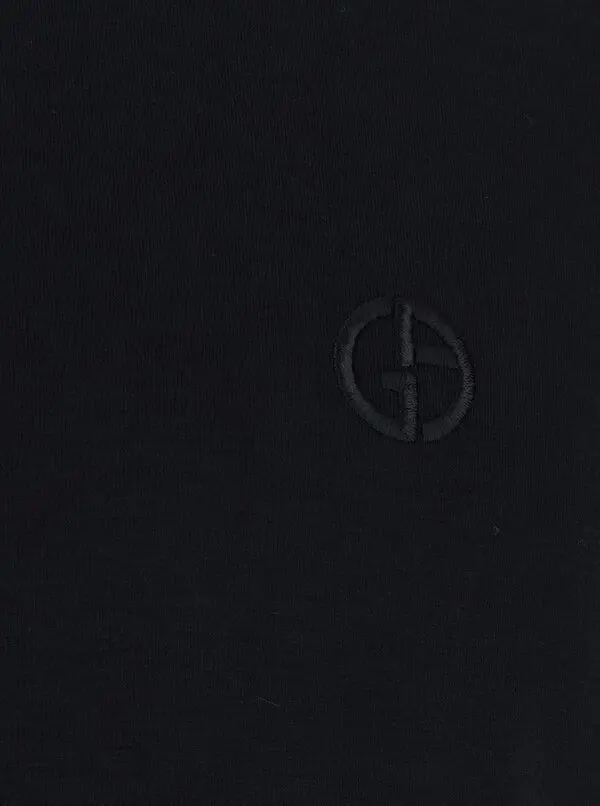 Giorgio Armani Crew Neck T-shirt With Logo Embroidery On The Front In Stretch Viscose For - Black