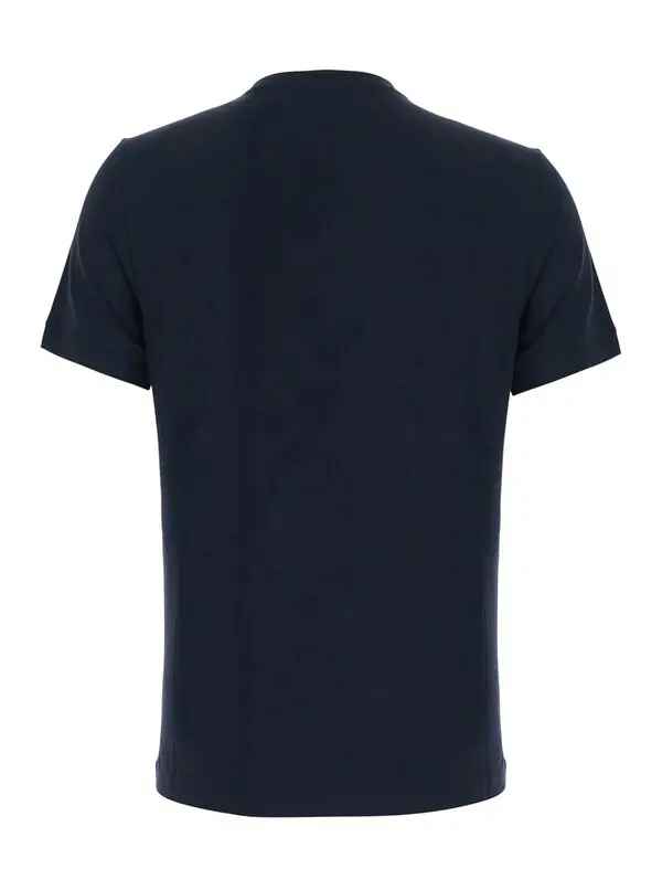 Giorgio Armani Crew Neck T-shirt With Chest Embroidery And Long Sleeves In Blue Cotton For - Multicolor