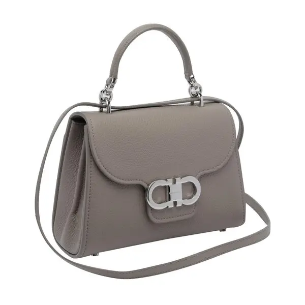 FERRAGAMO Top Handle Bag With Leather Strap - Gray