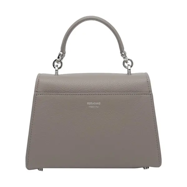 FERRAGAMO Top Handle Bag With Leather Strap - Gray