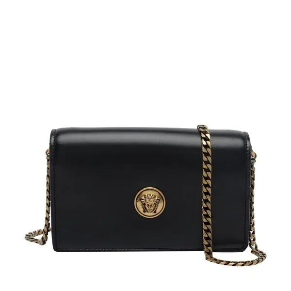 Versace Mini Embleme Lamb Leather Crossbody Bag - Gold
