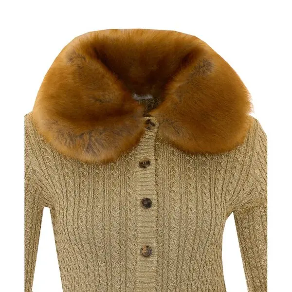Saint Laurent Cable-knit In Lurex And Shearling Cardigan