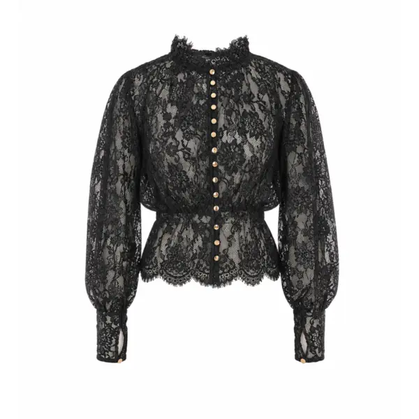 SELF-PORTRAIT Lace Turtleneck Blouse - Black